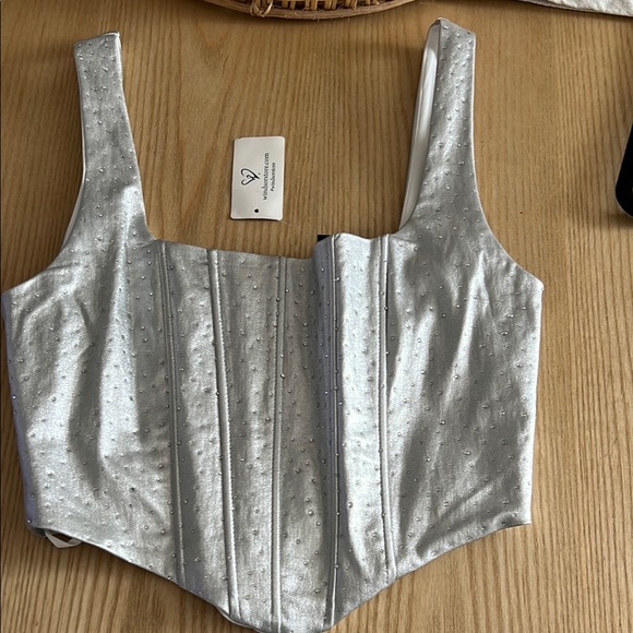 Windsor | Tops | Windsor Silver Rhinestone Bustier Crop Top | Poshmark